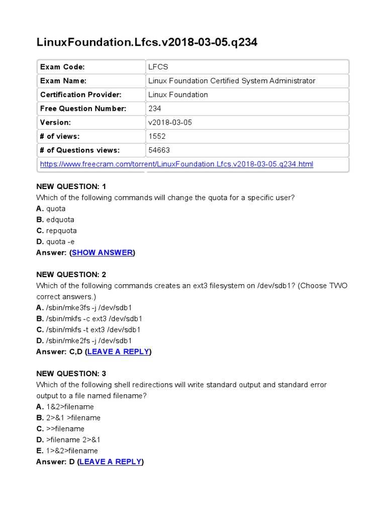 LFCS Exam: Linux Foundation Certified System Administrator | PDF | File System | Computer ...