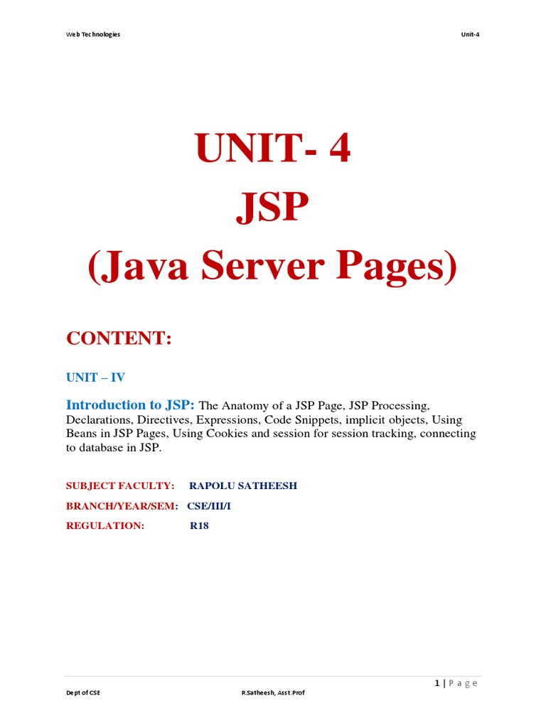 Unit-4 JSP - Notes - WT | PDF | Http Cookie | Computer Engineering