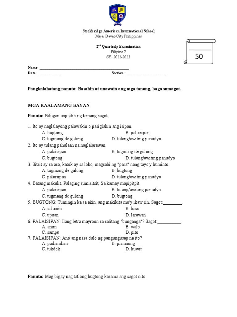 Grade-7-Filipino-TQ | PDF