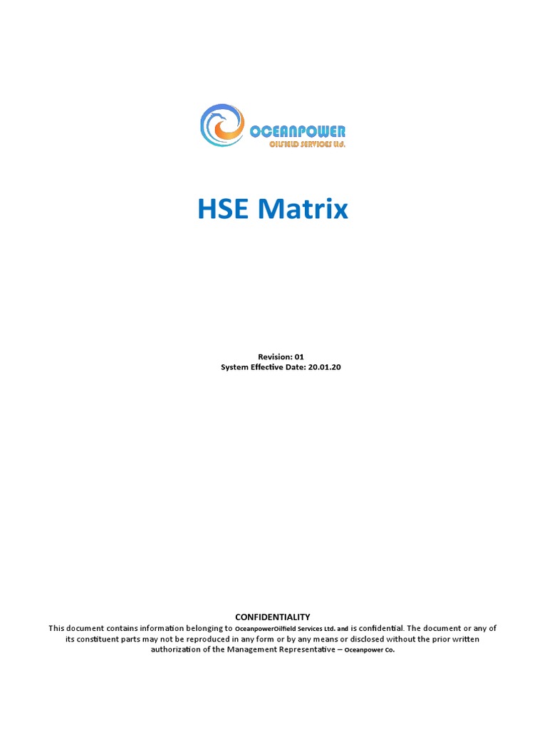 HSE Matrix: Revision: 01 System Effective Date: 20.01.20 | PDF | Safety ...