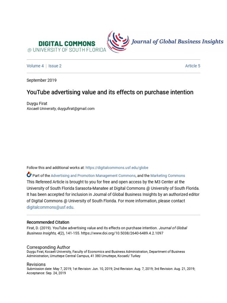 YouTube Advertising Value and Its Effects On Purchase Intention | PDF