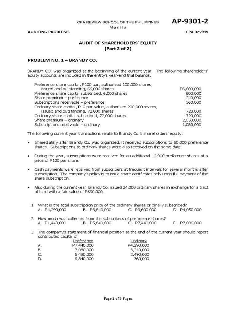 Auditing Problems Test Banks She Part 1 Pdf Treasury Stock Stocks