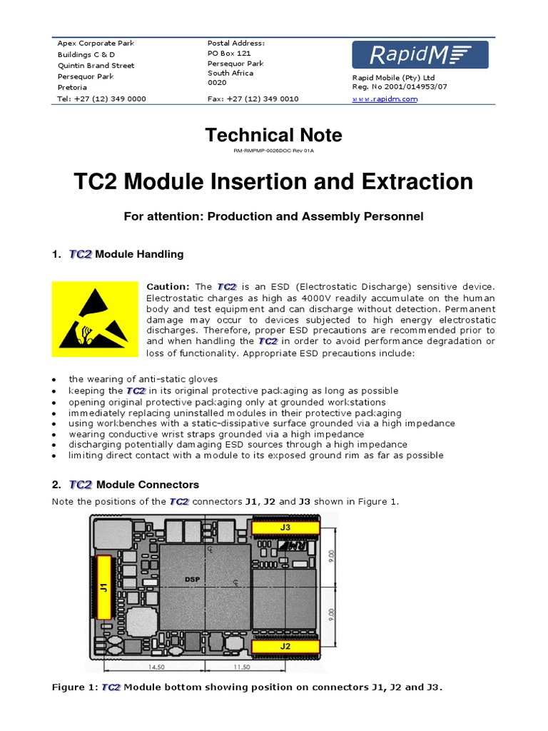 TC2 Module Handling Guide | PDF | Electrostatic Discharge | Physical ...