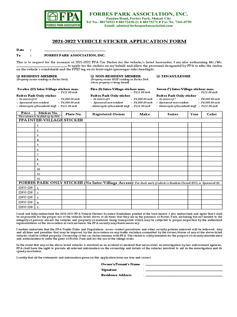 Car Sticker Application Form 2021 | PDF | Vehicles | Government