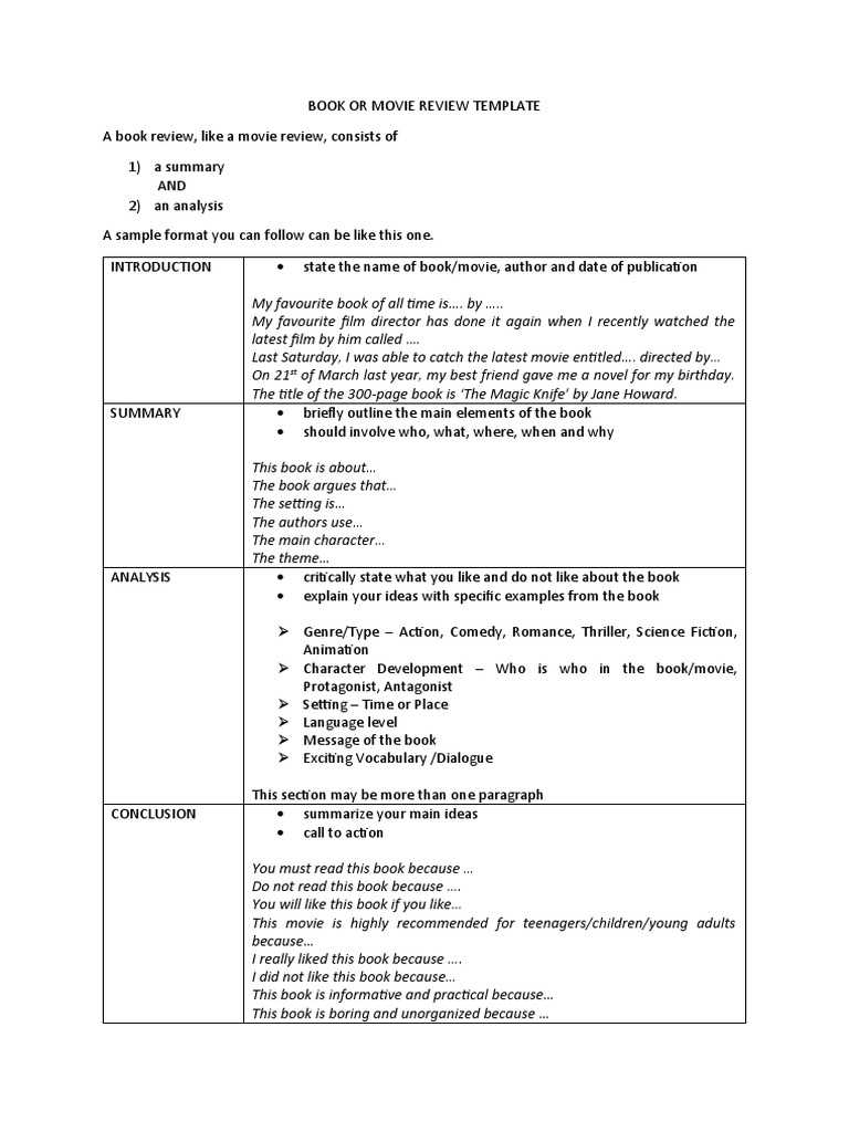 Book or Movie Review Template | PDF | Thriller (Genre) | Action Films