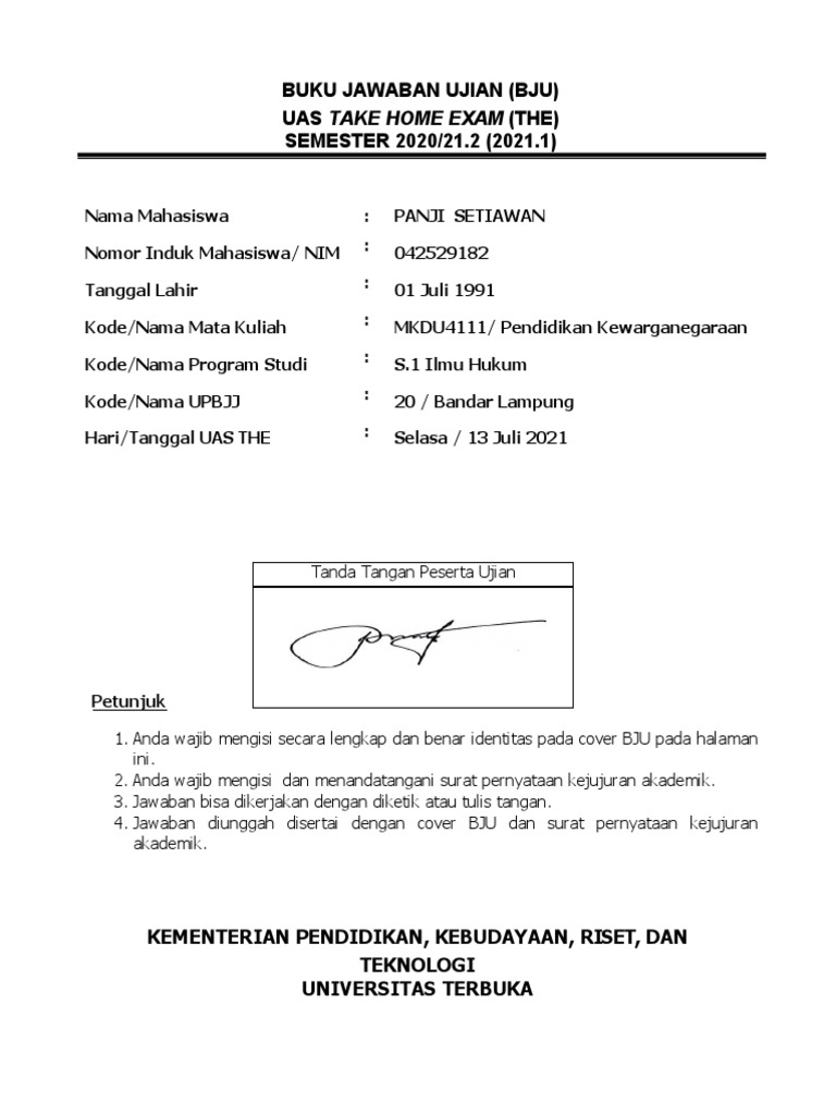 BJU - Panji Setiawan-MKDU4111 - Pendidikan Kewarganegaraan | PDF