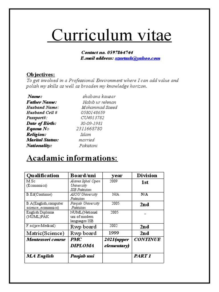 Curriculum Vitae-1 | PDF | Foreign Language Studies