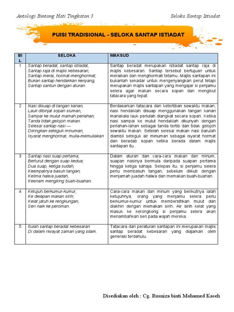 2 Seloka Santap Istiadat - Nota | PDF | Kajian Bahasa Asing