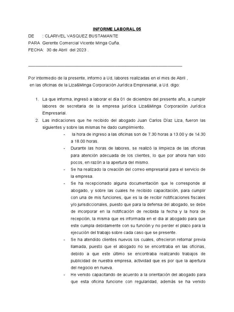 Informe de Labores de Clarivel Vasquez | PDF | Business | Economias