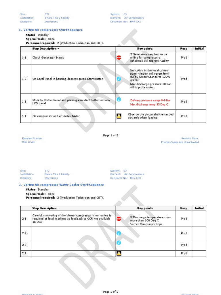 Status: Standby Special Tools: None Personnel Required: 2 (Production ...