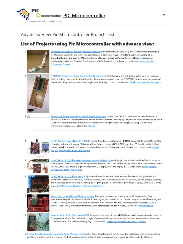 Advanced View Pic Microcontroller Projects List PDF | PDF