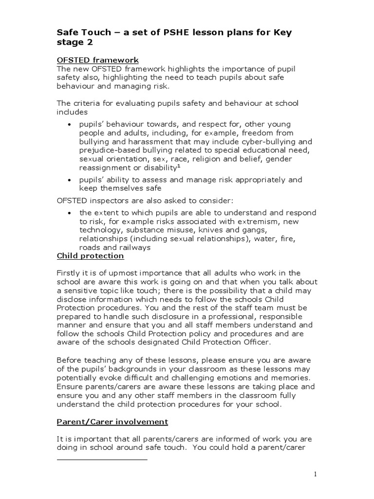 Safe Touch PSHE Lesson Plans for KS2 | PDF | Child Protection | Lesson Plan