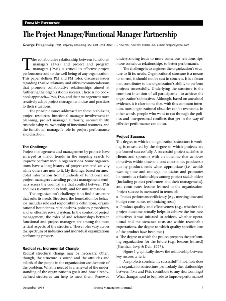 The Project Manager Functional Manager P | PDF | Project Management | Engineering