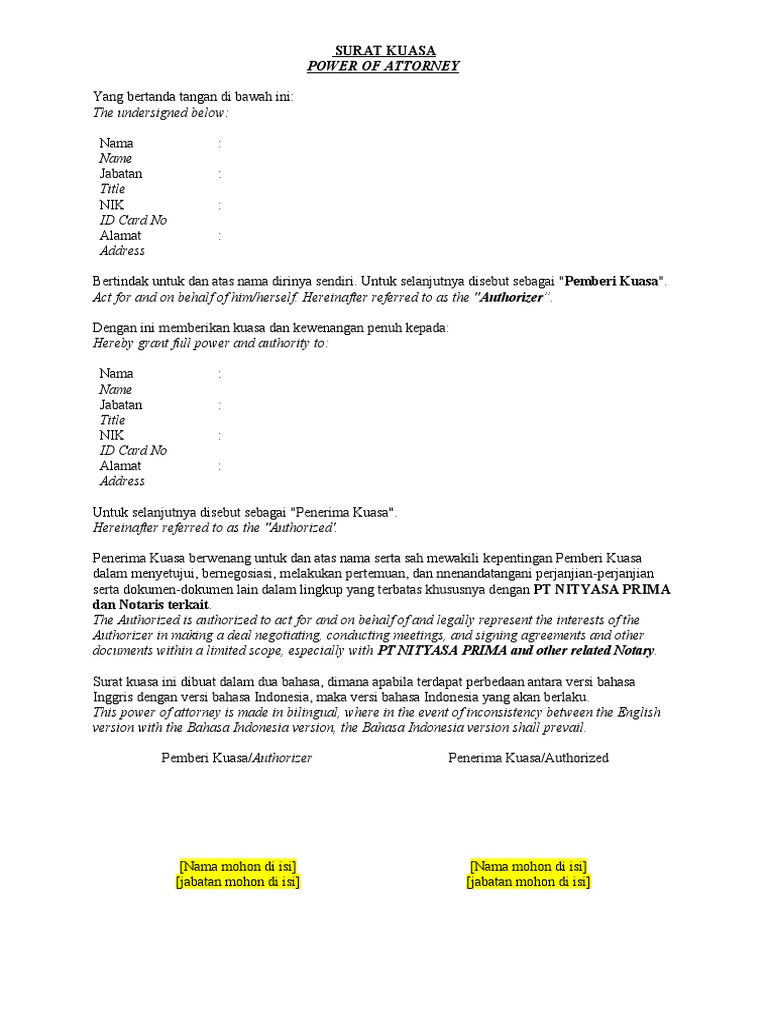 Surat Kuasa - Draft | PDF