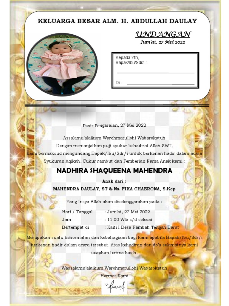 Undangan Aqikah CILA A4 | PDF