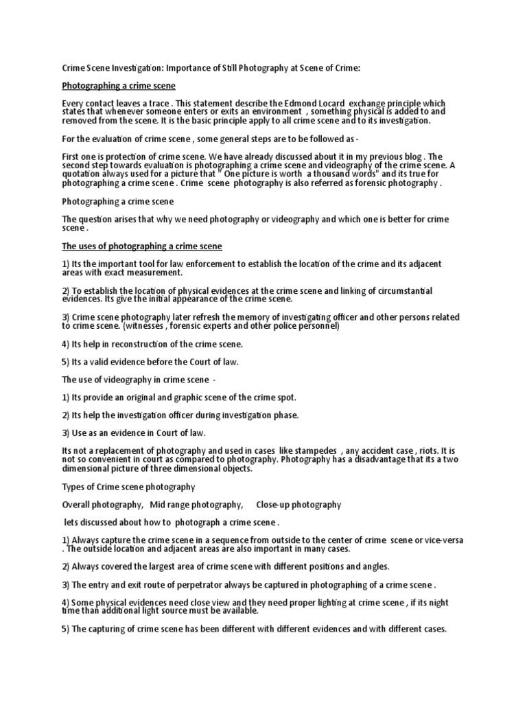 Photographing Crime Scene Importance | PDF | Crime Scene | Forensic Science