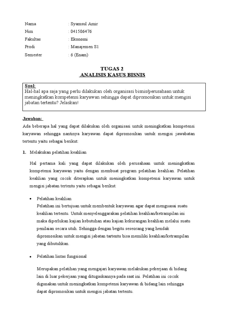 Tugas 2 ANALISIS KASUS BISNIS | PDF Tugas 2 ANALISIS KASUS BISNIS | PDF
