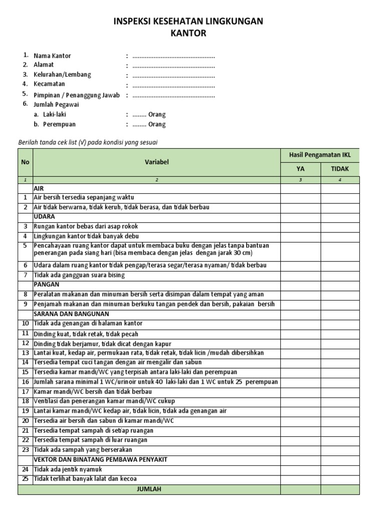 Formulir Inspeksi Kesehatan Lingkungan | PDF