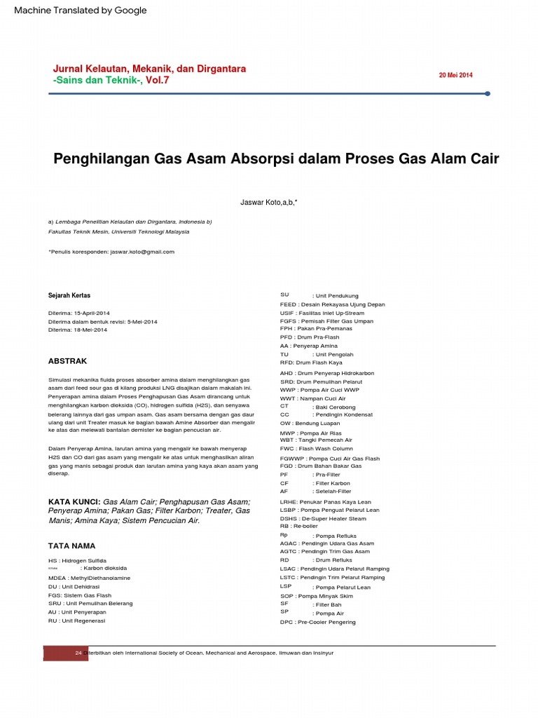 Penghilangan Gas Asam Absorpsi Dalam Proses Gas Alam Cair | PDF