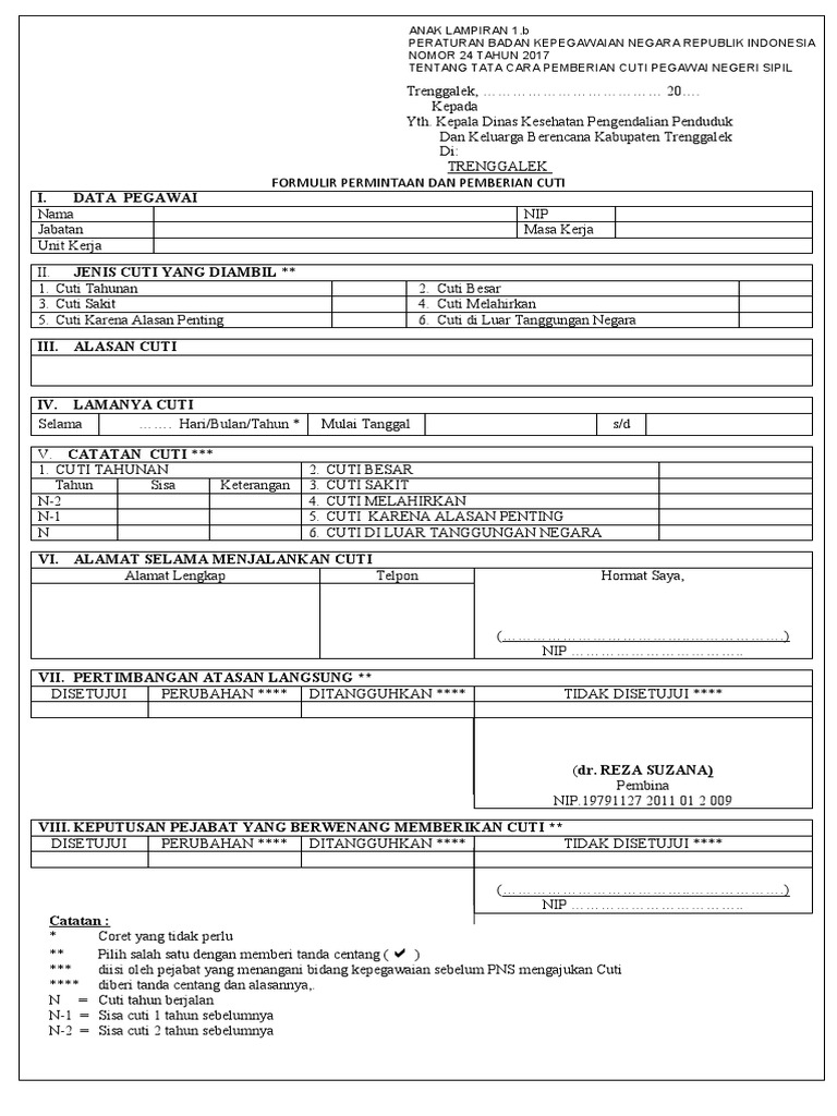 formulir-cuti-pns-sesuai-perka-bkn-nomor-24-tahun-2017-sETdc | PDF