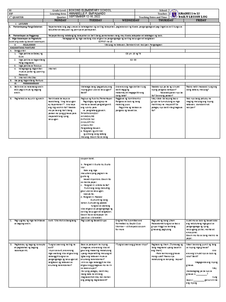 DLL - Esp 3 - Q1 - W5 | PDF
