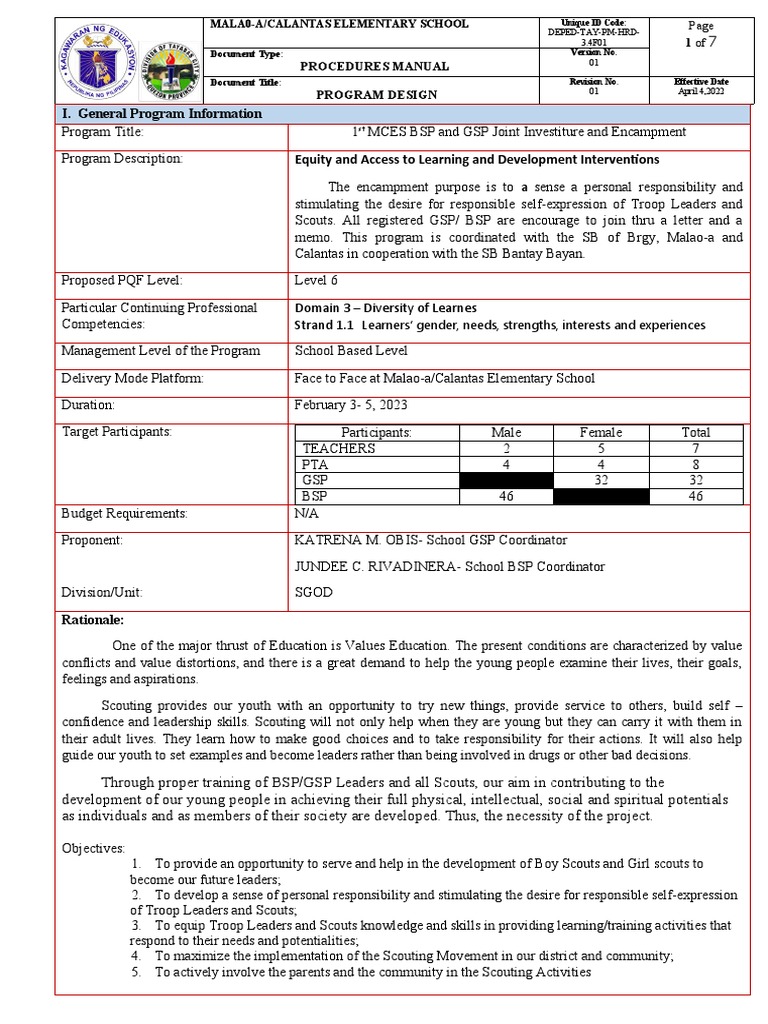 Final GSP BSP Encampment | PDF | Scouting | Learning