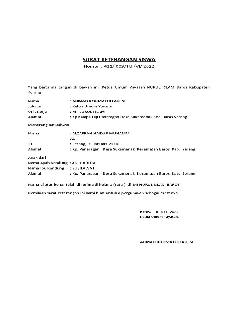 Surat Keterangan Siswa Mi | PDF | Olahraga & Rekreasi