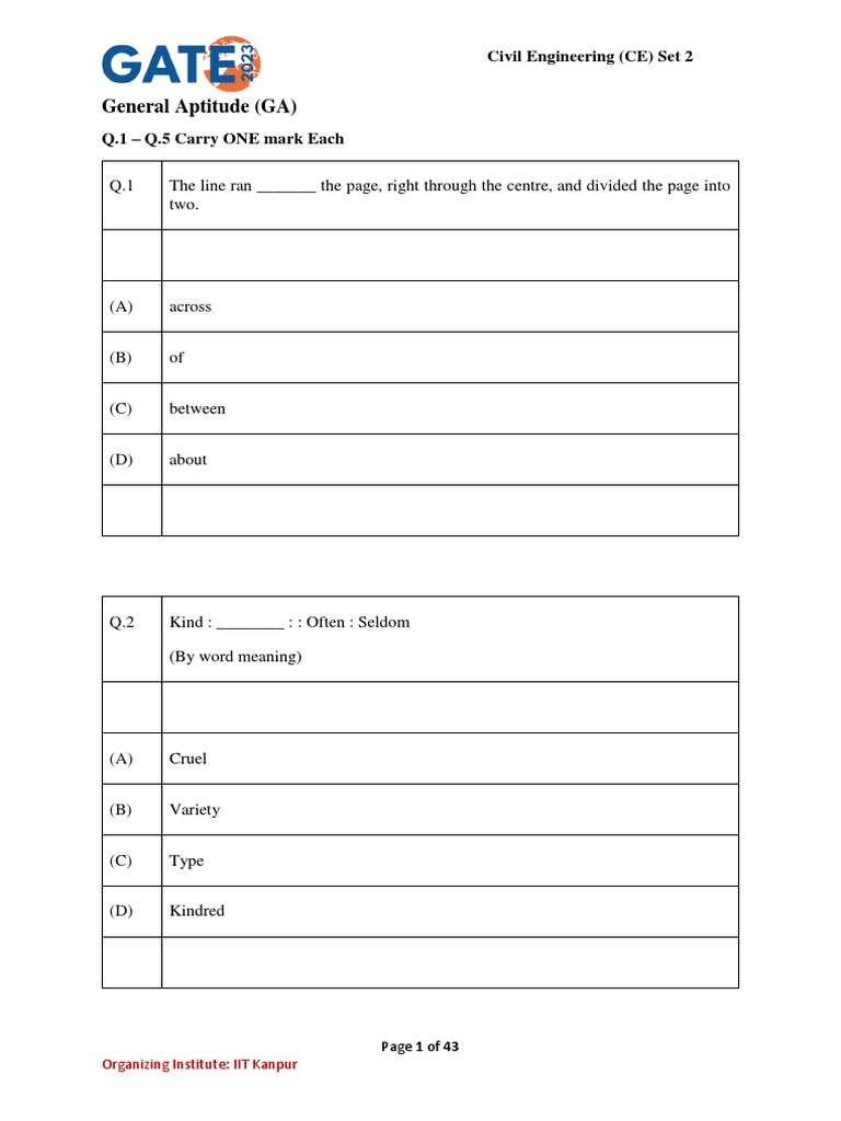Civil Engineering Aptitude Questions Set 2 | PDF | Bending | Beam ...