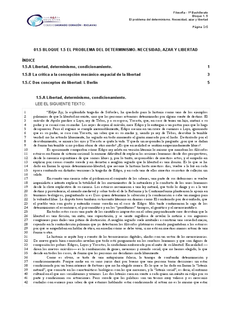 01.5 Bloque 1.5 El Problema Del Determinismo. Necesidad, Azar y Libertad | PDF