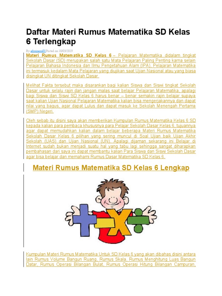 Daftar Materi Rumus Matematika SD Kelas 6 Terlengkap Rein | PDF