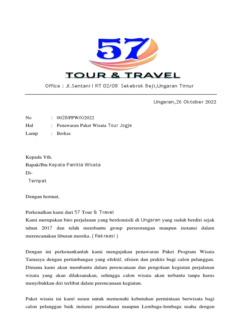 Proposal Penawaran Wisata Jogja | PDF