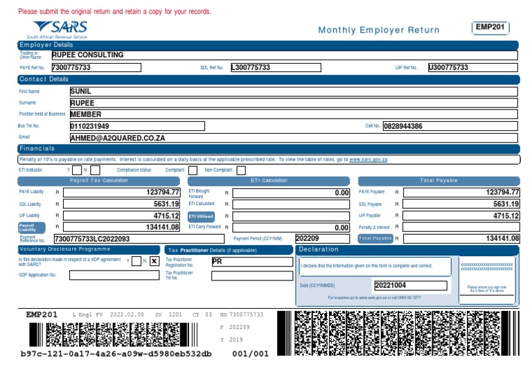 Emp201 - September 2022 | PDF | Payroll Tax | Taxes