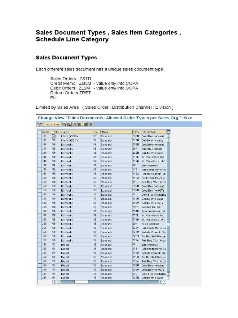 Sales Document Types and Item Categories | PDF