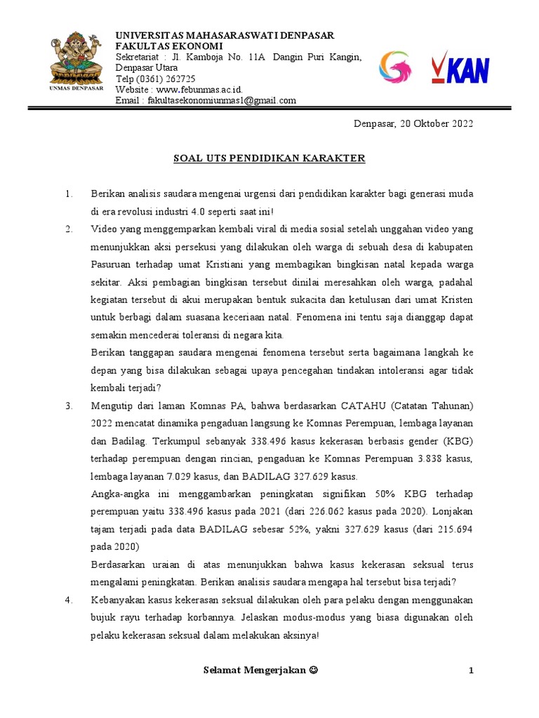 Soal Uts Pendidikan Karakter | PDF