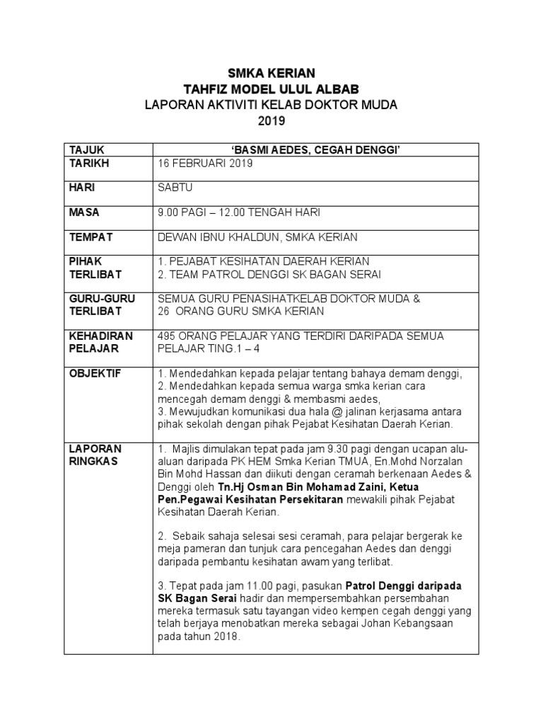 Laporan Program Basmi Aedes, Cegah Denggi 2019 | PDF