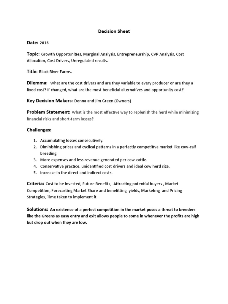 Decision Sheet | Download Free PDF | Perfect Competition | Profit (Economics)