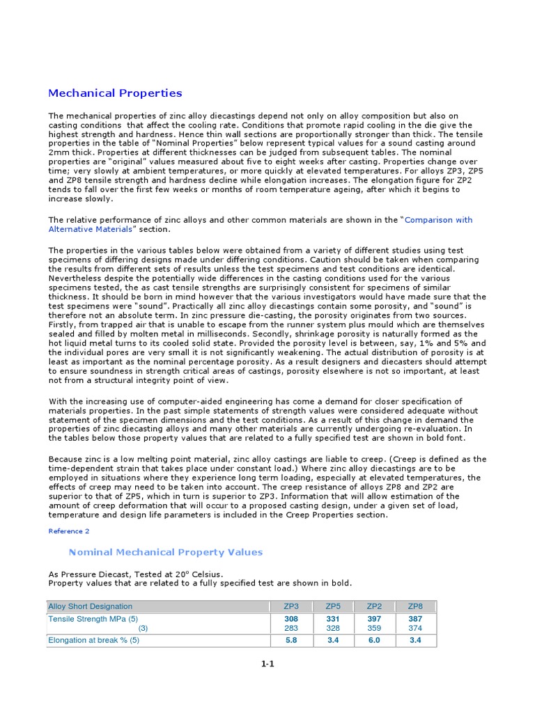 Propiedades Zamak | PDF | Strength Of Materials | Creep (Deformation)