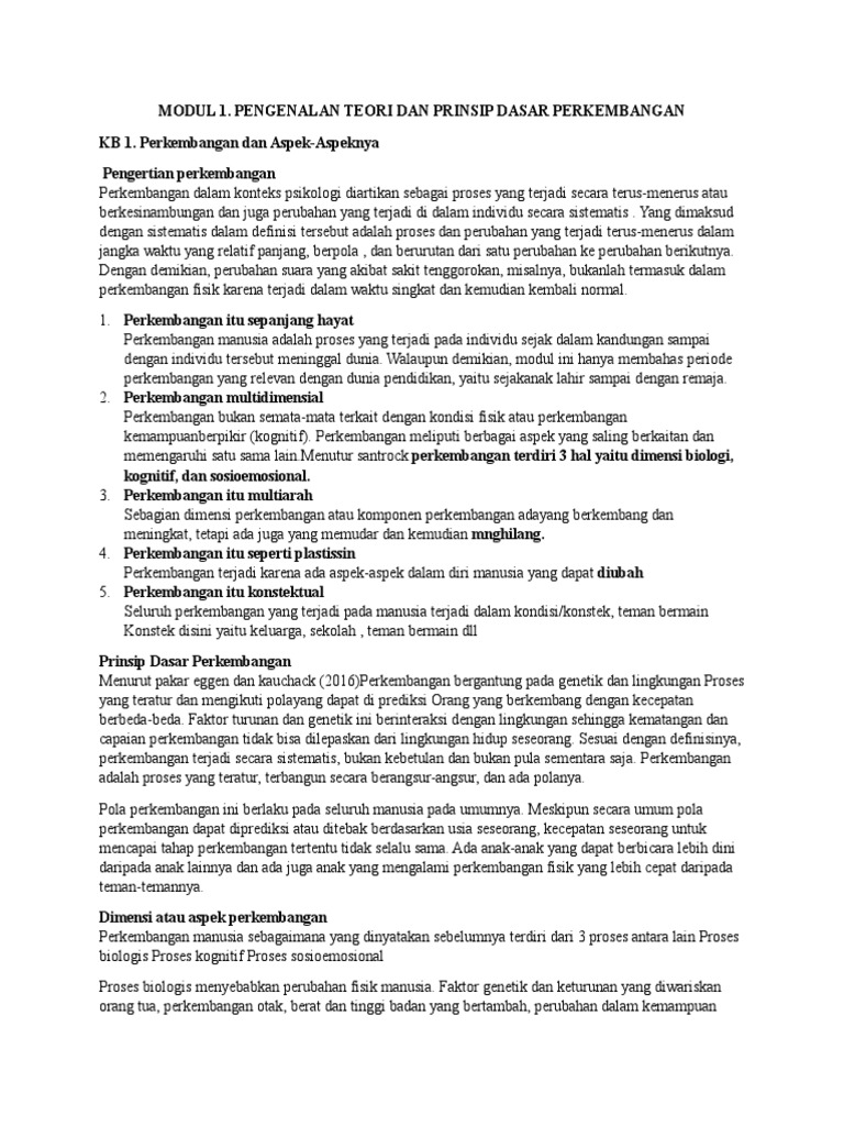 Modul 1. Pengenalan Teori Dan Prinsip Dasar Perkembangan KB 1. Perkembangan Dan Aspek-Aspeknya | PDF