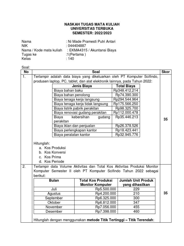 EKMA4315 Akuntansi Biaya | PDF EKMA4315 Akuntansi Biaya | PDF