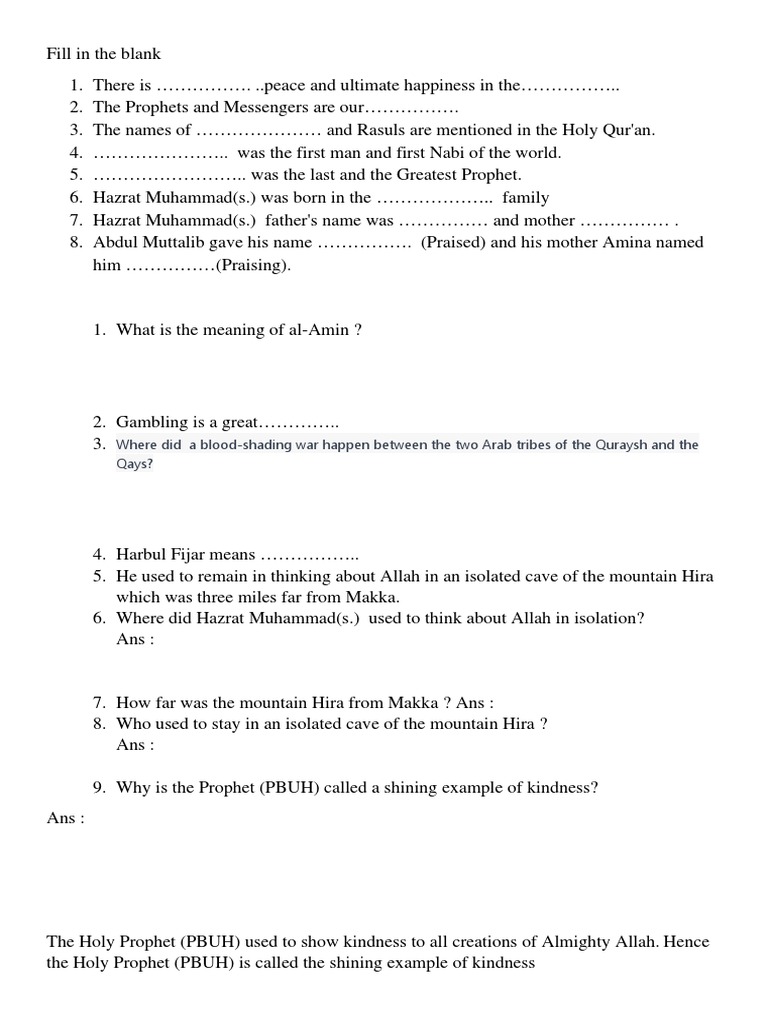Islamic Quiz for Kids on Prophets | PDF | Travel