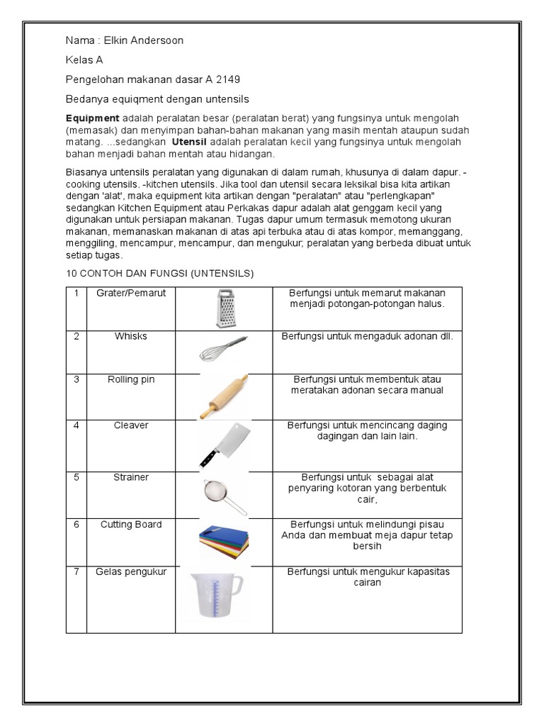 Tugas 10 Contoh Equiqment Dan Untensils Elkin Andersoon | PDF