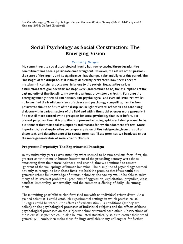 Social Psychology As Social Construction - The Emerging Vision | PDF ...