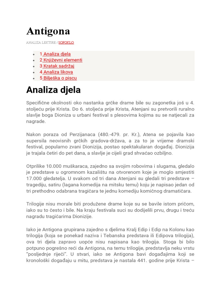 Antigona: Analiza Djela | PDF