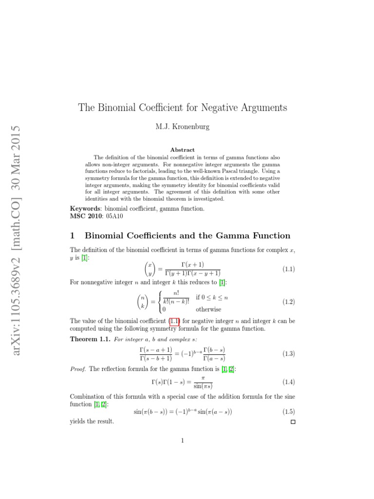 Advanced Binomial Coefficients | PDF