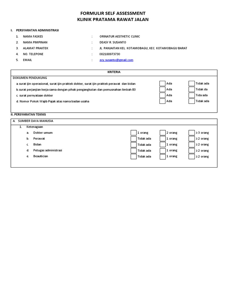 FORMULIR SELF ASSESSMENT | PDF