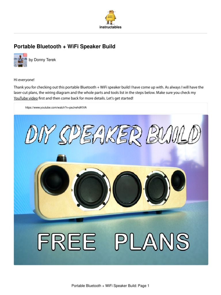 Portable Bluetooth WiFi Speaker Build FREE PLANS | PDF | Rechargeable ...