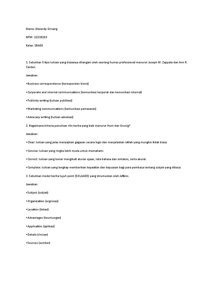 Alwendy Girsang - Humas | PDF | Karier & Perkembangan