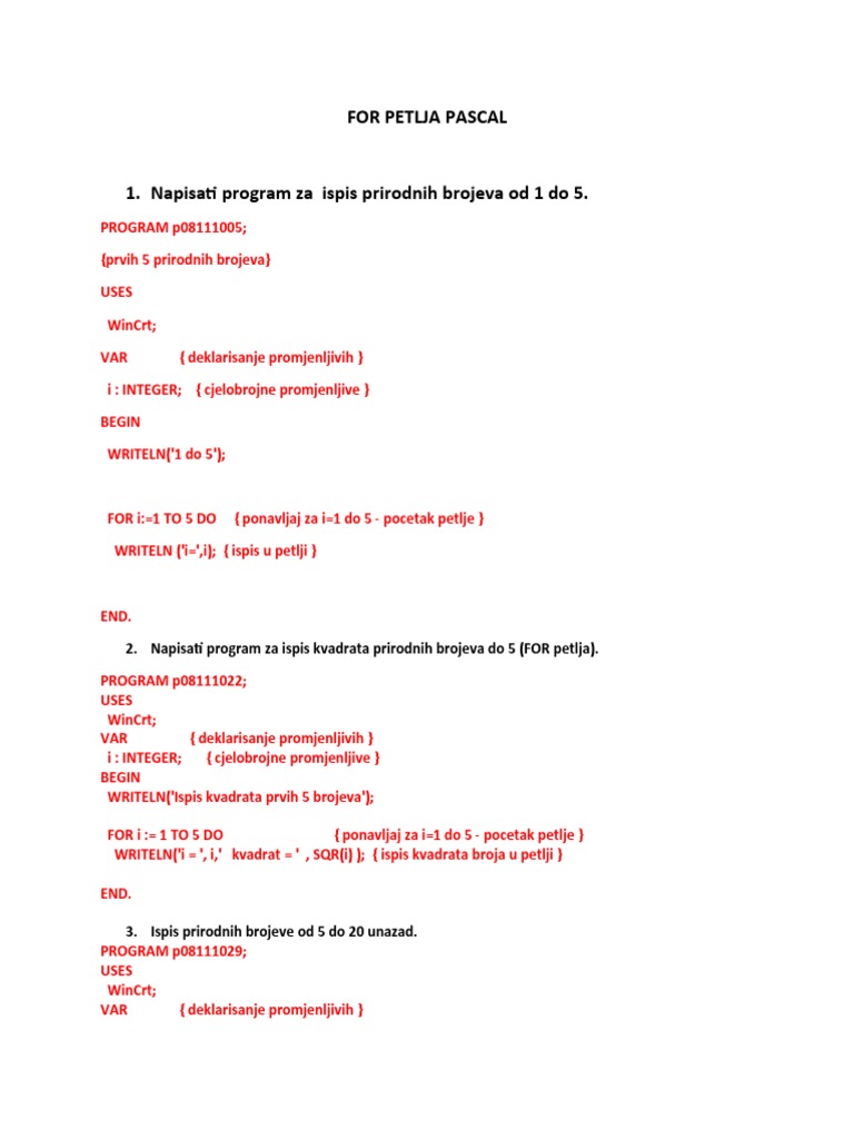 FOR PETLJA PASCAL | PDF