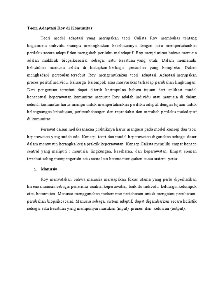 Teori Adaptasi Roy Di Komunitas | PDF | Karier & Perkembangan