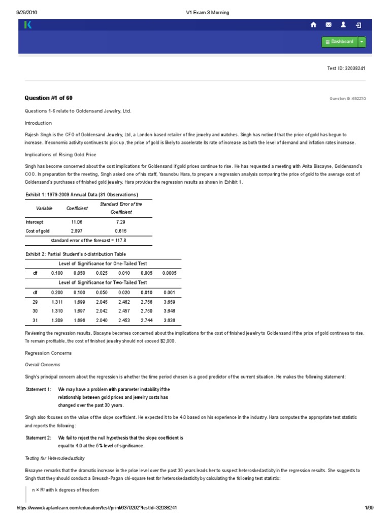R2-V1 Exam 3 Morning | PDF | Regression Analysis | Linear Regression